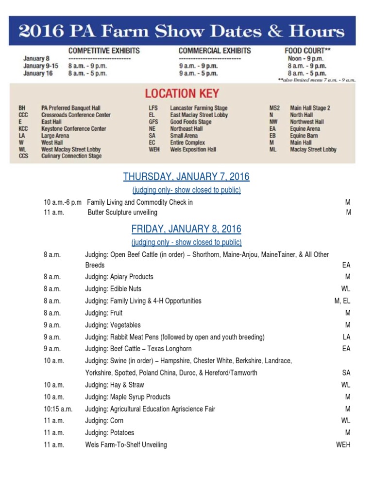 PA Farm Show Schedule 2016 | PDF | Dairy Cattle | Pennsylvania
