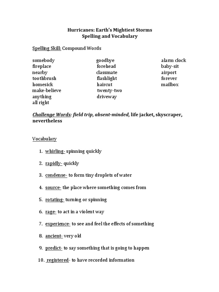 Hurricanes: Vocabulary and Spelling Guide | PDF | Tropical Cyclones ...