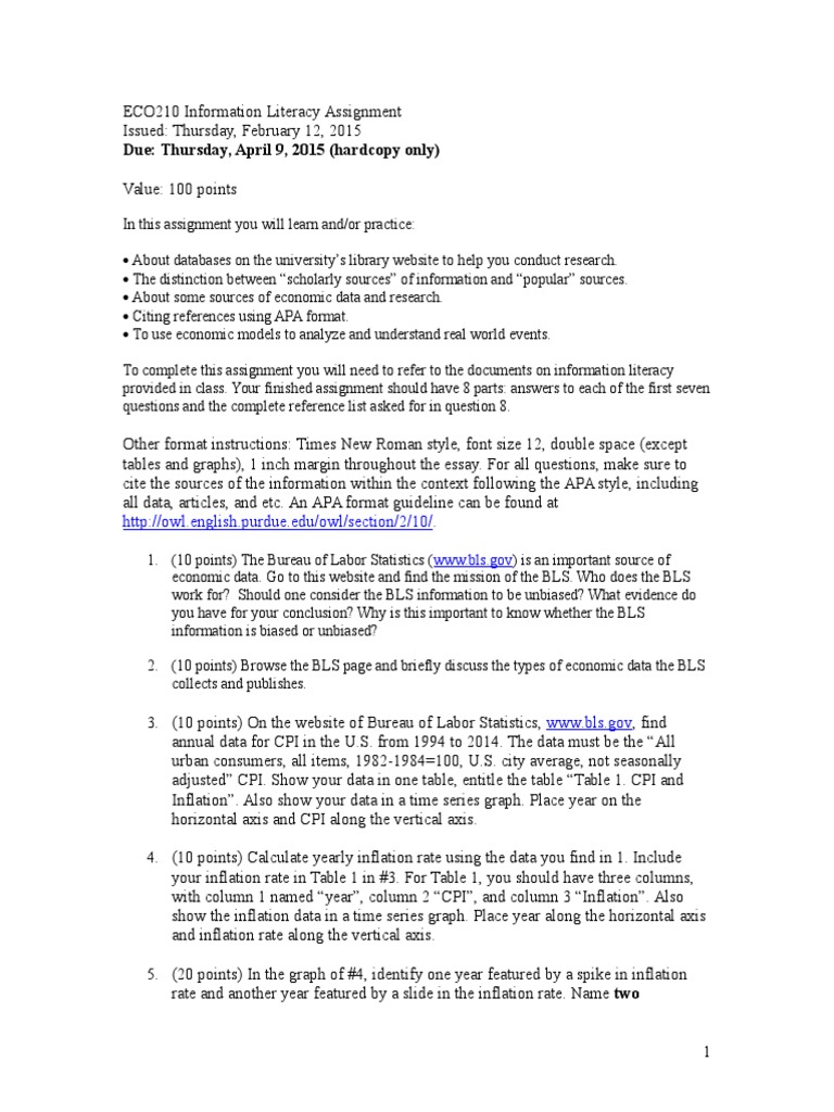 Information Literacy Assignment W15 | PDF | Consumer Price Index ...