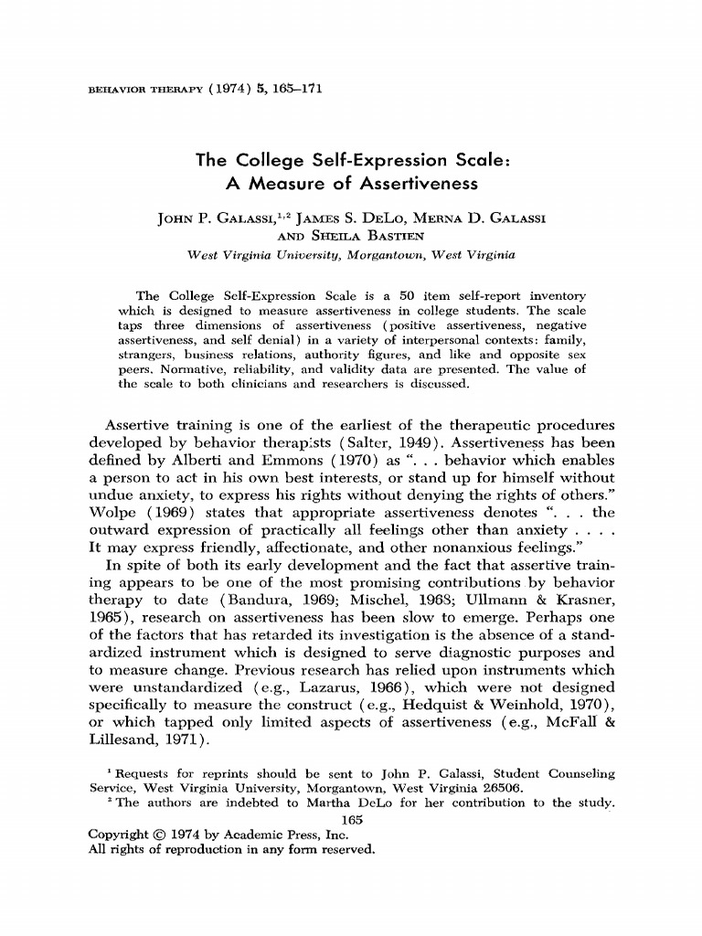 The College Self-Expression Scale: A Measure of Assertiveness ...