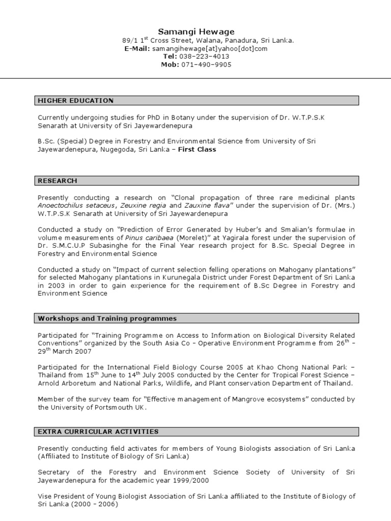 CV Samangi Hewage | PDF | Natural Environment | Science