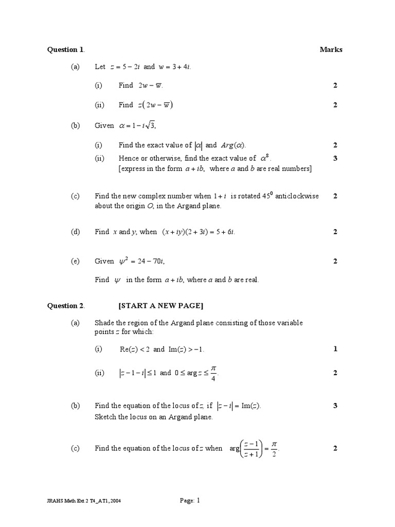 Advanced Complex Numbers Exam | PDF | Complex Number | Trigonometric ...