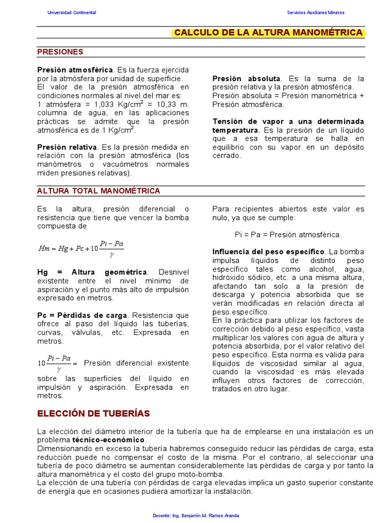 Cálculo de Altura Manométrica en Bombas | PDF | Presión atmosférica ...