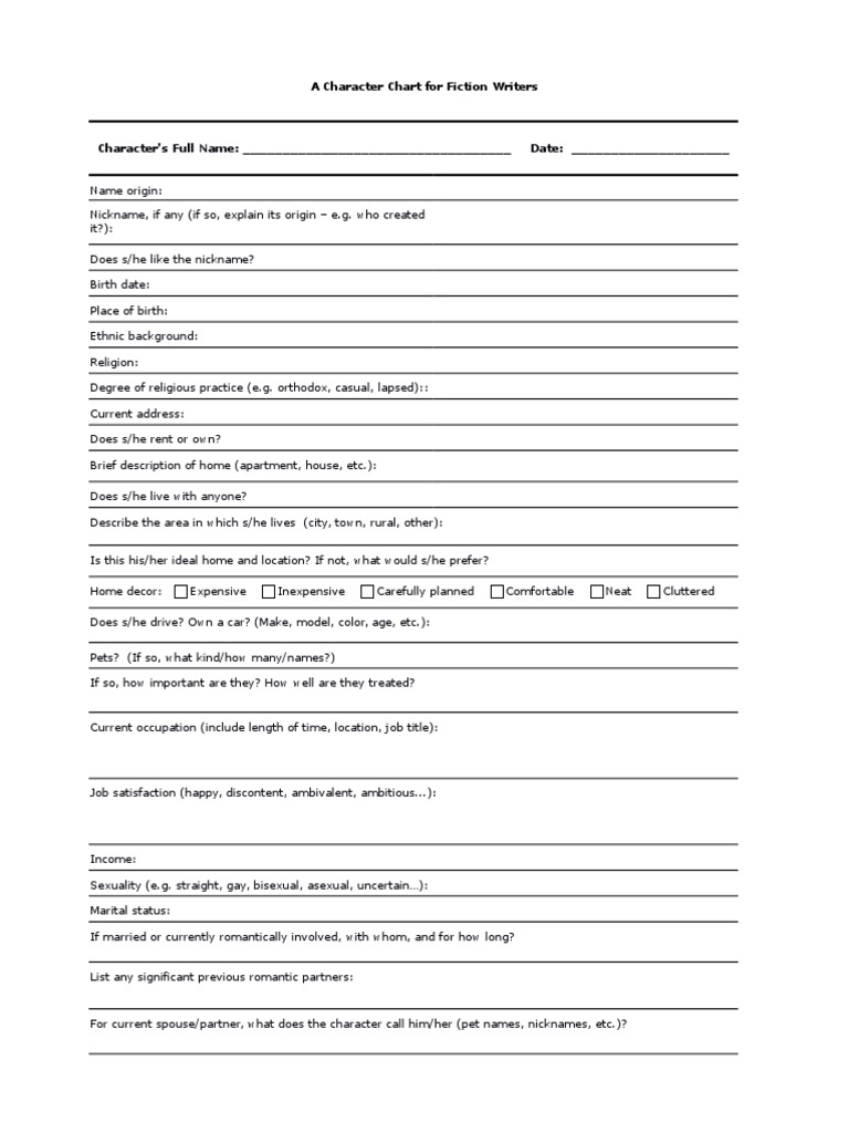A Character Chart For Fiction Writers | PDF | Hair | Family