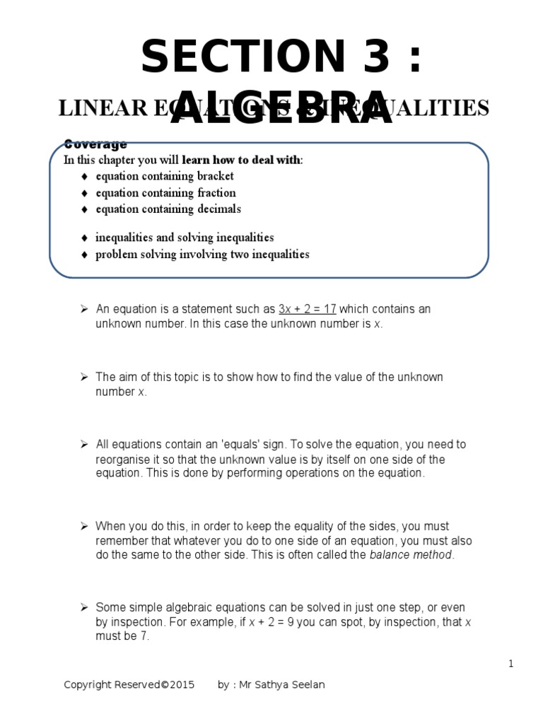 Linear Equation | PDF | Equations | Mathematical Objects