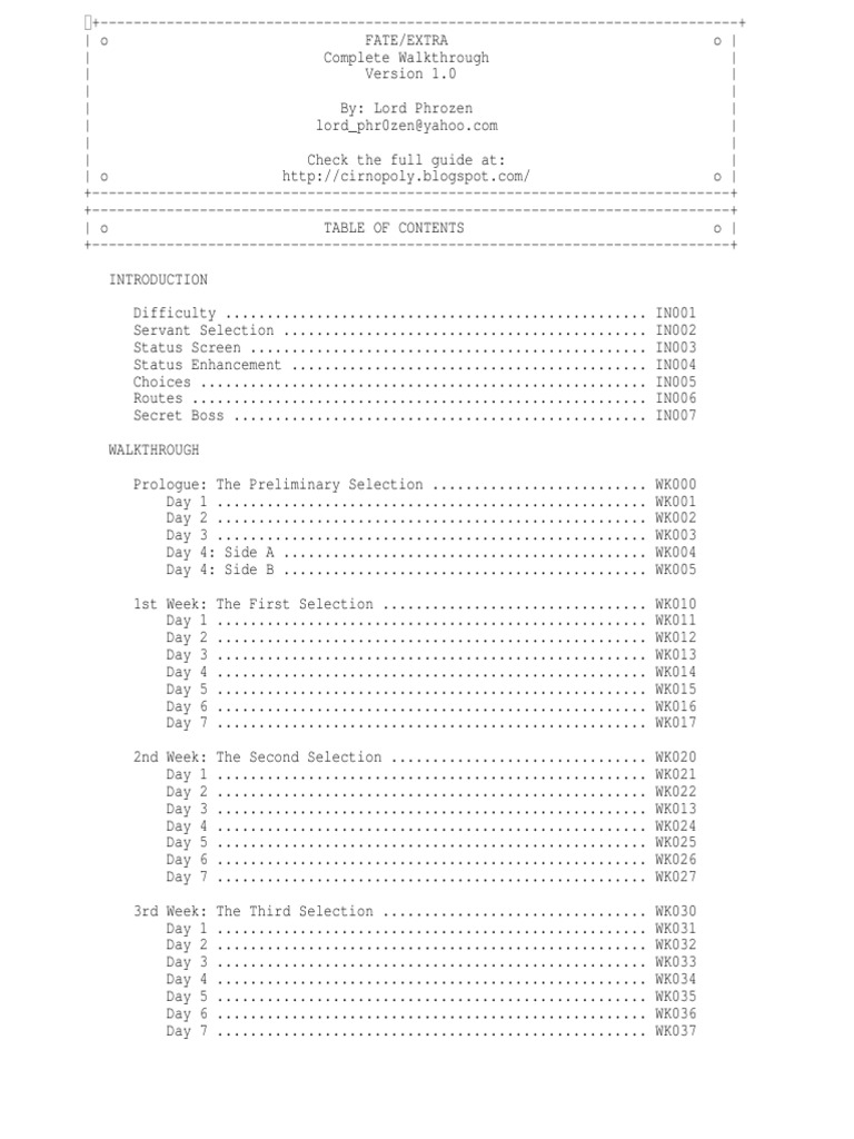 Fate EXTRA Complete Walkthrough | PDF | Leisure