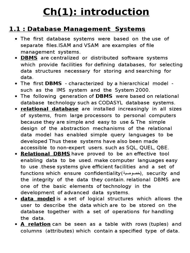 CH (1) : Introduction: 1.1: Database Management Systems | PDF | Relational Database | Databases
