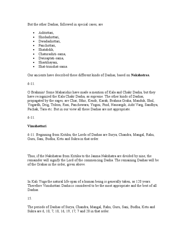 Different Dasha System | PDF | Ancient Science | Hindu Astrology