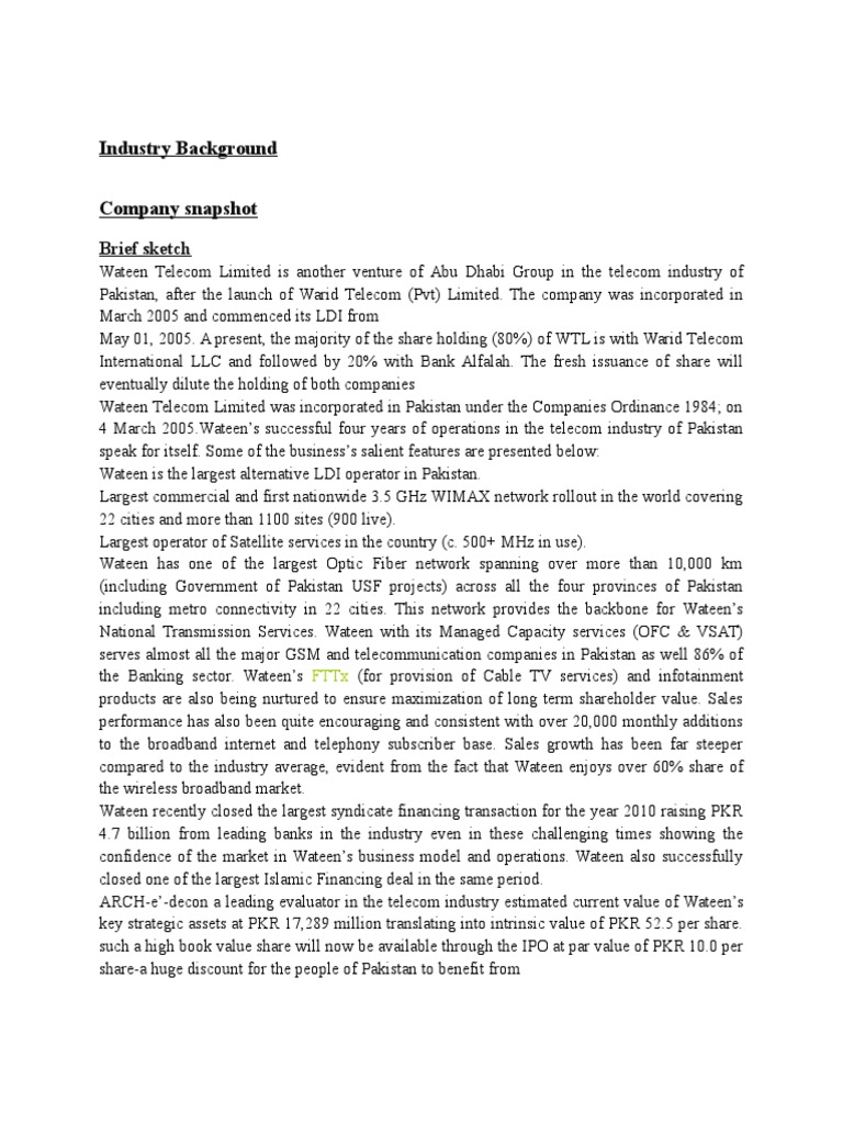 Industry Background Company Snapshot: Brief Sketch | Download Free PDF ...