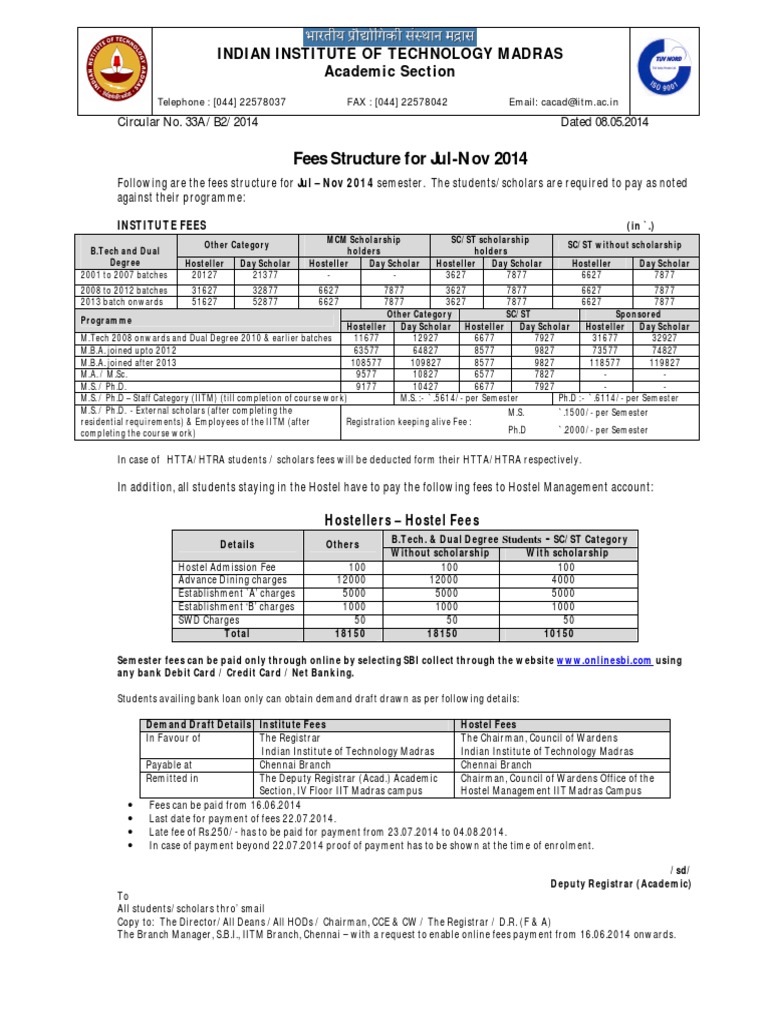 Fees Structure | PDF | Master Of Science | Fee