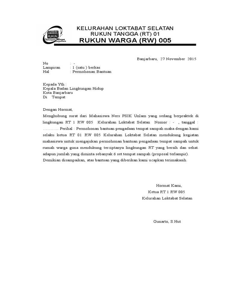 Surat Permohonan RT Beserta KOP RT | PDF