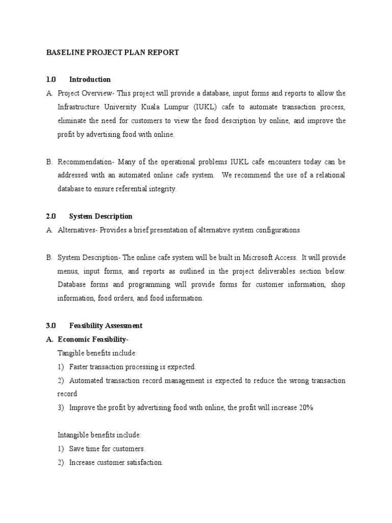 Baseline Project Plan Report | PDF | Microsoft Access | Databases