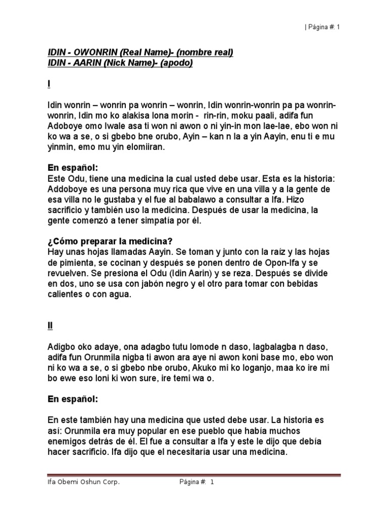 Medicinas de Ifa: Owonrin y Aarin | PDF | Salud y bienestar