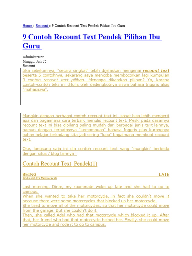 9 Contoh Recount Text Pendek | PDF