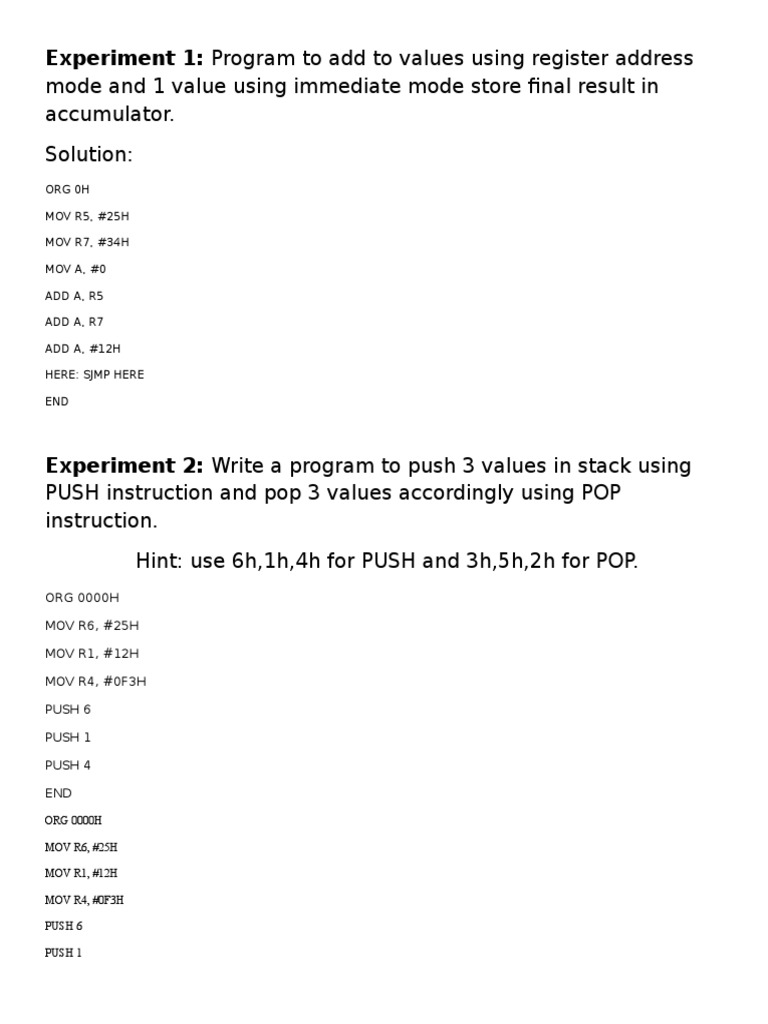 8051 Lab Experiments With Solution | PDF | Computer Data | Office Equipment