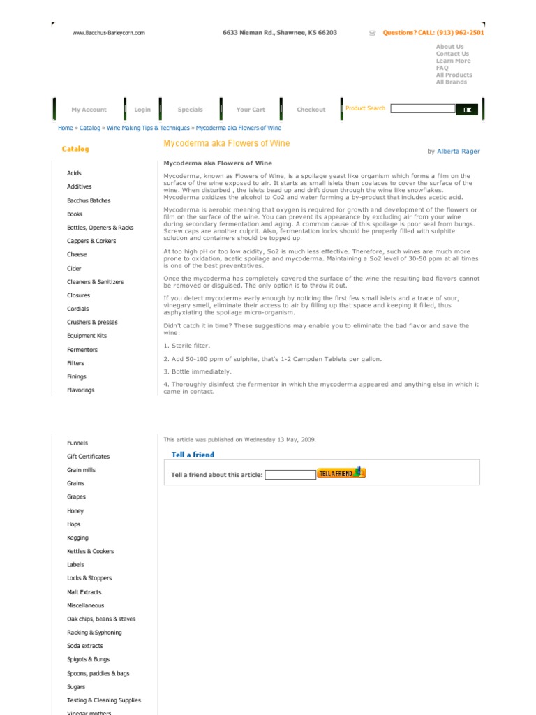 Mycoderma Aka Flowers of Wine - Bacchus & Barleycorn, LTD | PDF | Wine ...
