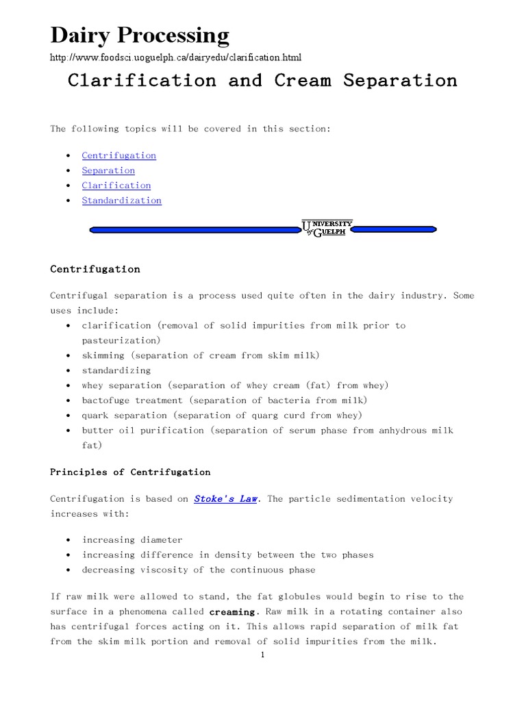5 Dairy Processing - Clarification and Cream Separation | PDF ...