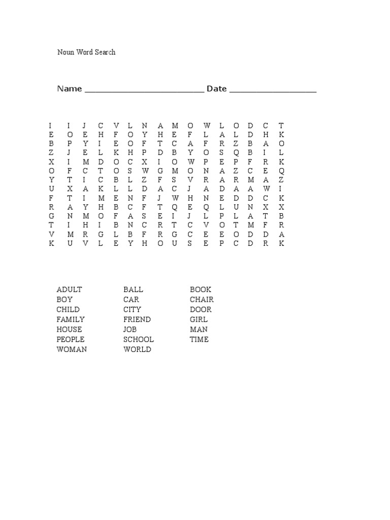 Noun Word Search | PDF