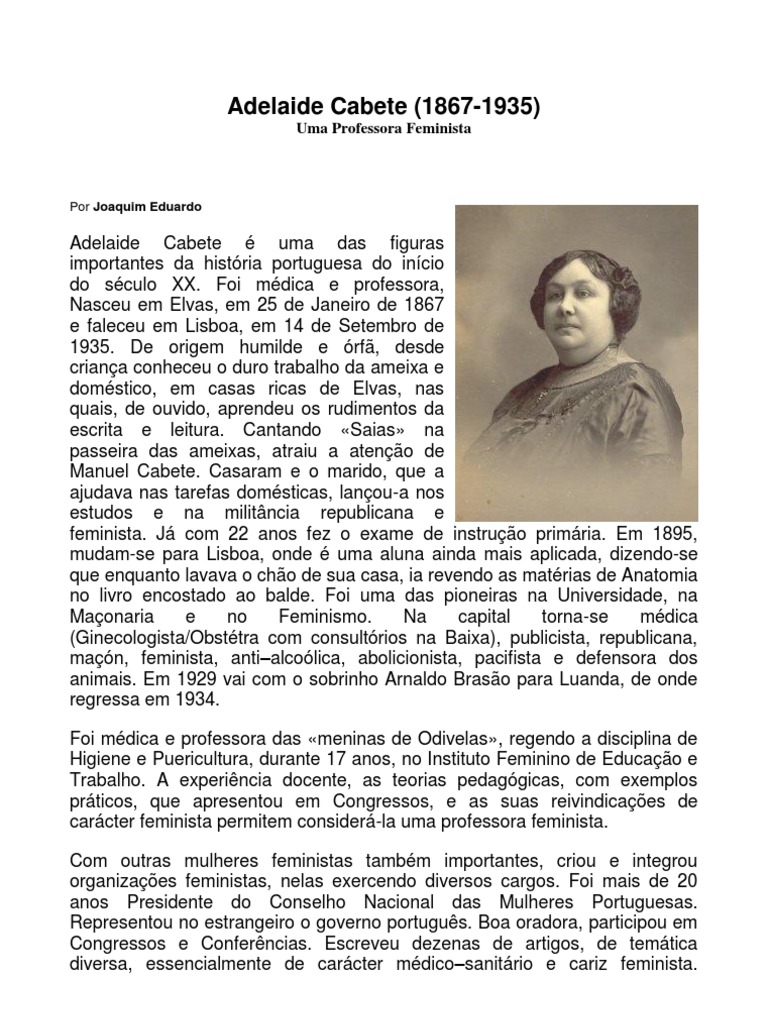 Adelaide Cabete: Pioneira do Feminismo em Portugal | PDF