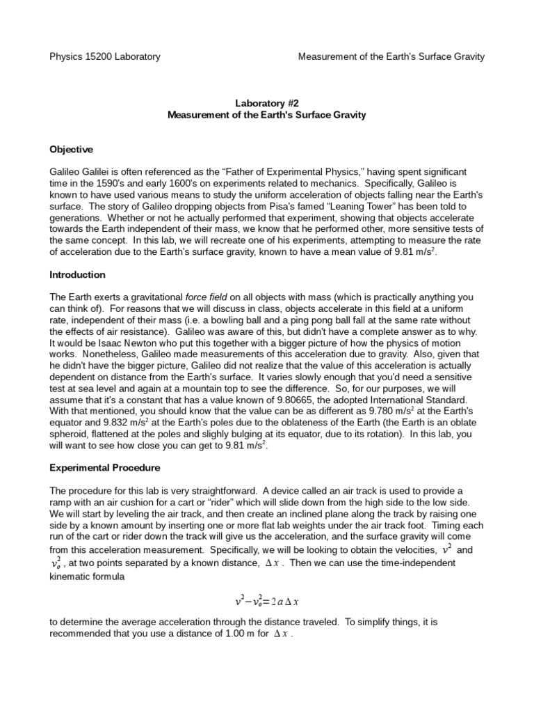 Lab 2 | PDF | Gravity | Galileo Galilei