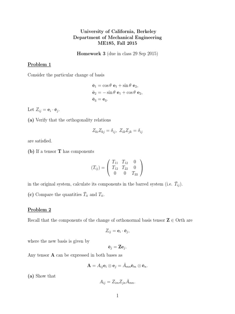 Continuum Mechanics HW On Index Notation | PDF | Basis (Linear Algebra) | Vector Space