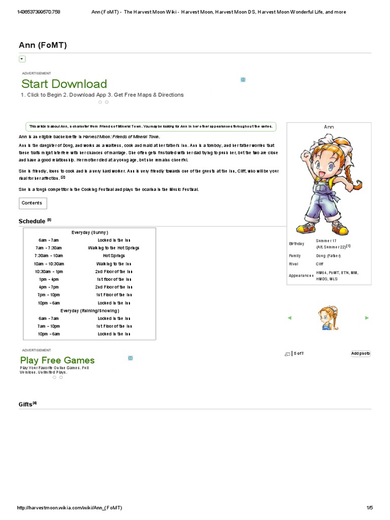Ann (FoMT) - The Harvest Moon Wiki - Harvest Moon, Harvest Moon DS ...