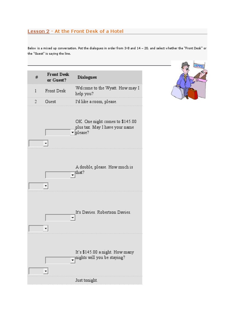 # Front Desk or Guest? Dialogues | PDF | Language Arts & Discipline ...