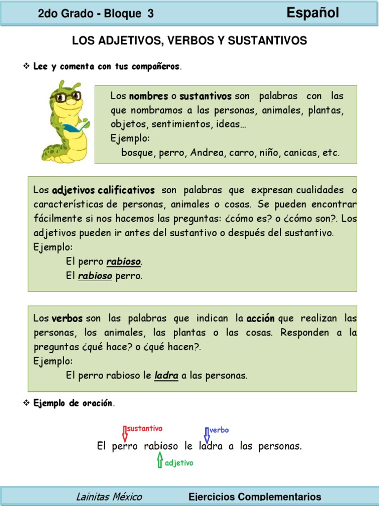 2do Grado - Español - Adjetivos, verbos y sustantivos.pdf