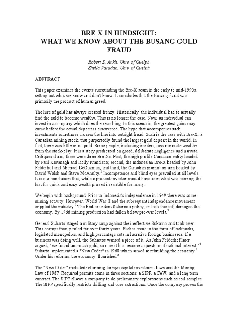 Bre-X Scam | PDF | Stocks | Mining