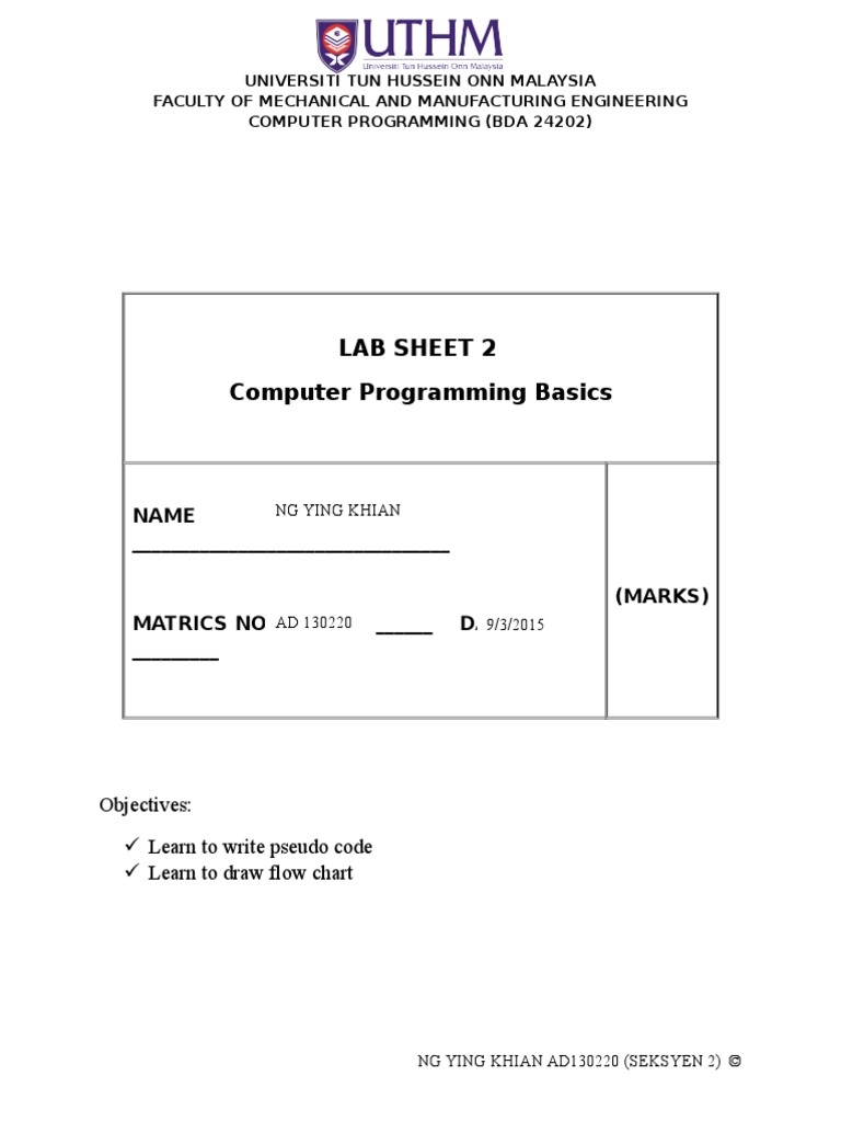 Ad130220 CPP Lab Sheet 2 | PDF