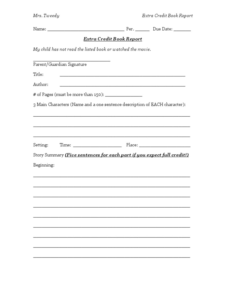 Extra Credit Book Report Template | PDF