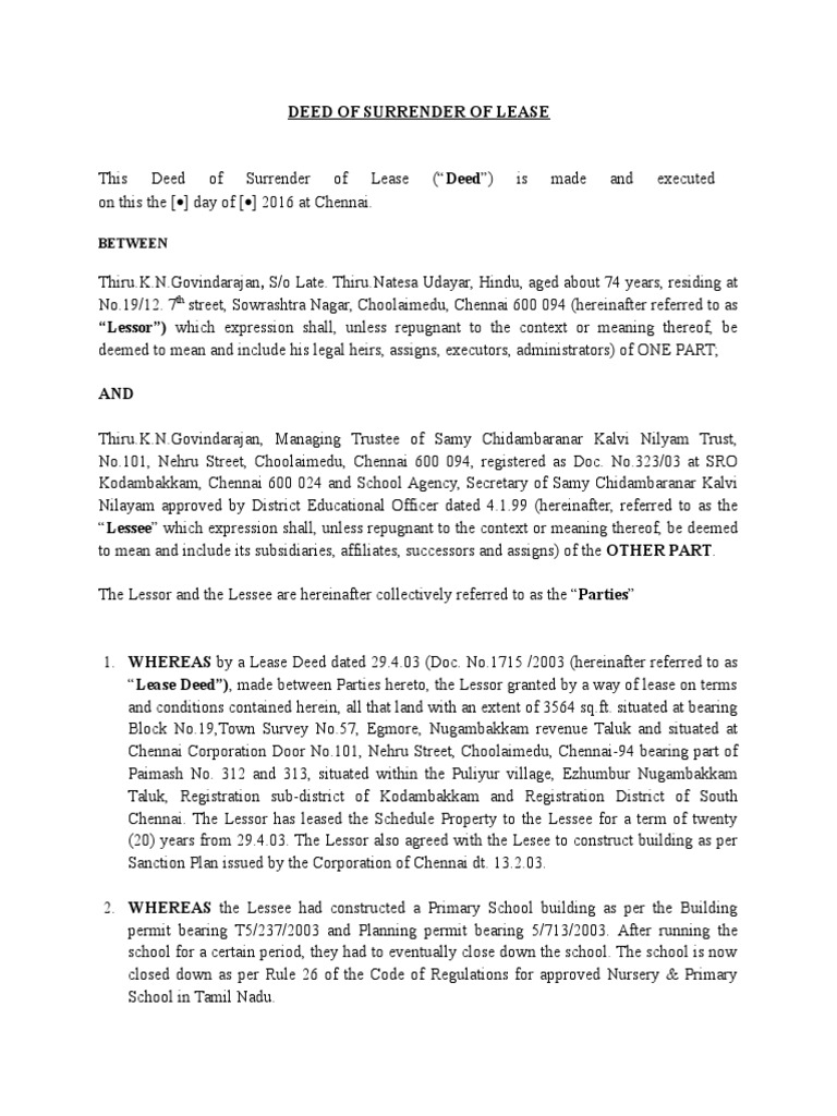 Deed of Surrender of Lease | PDF | Lease | Property Law