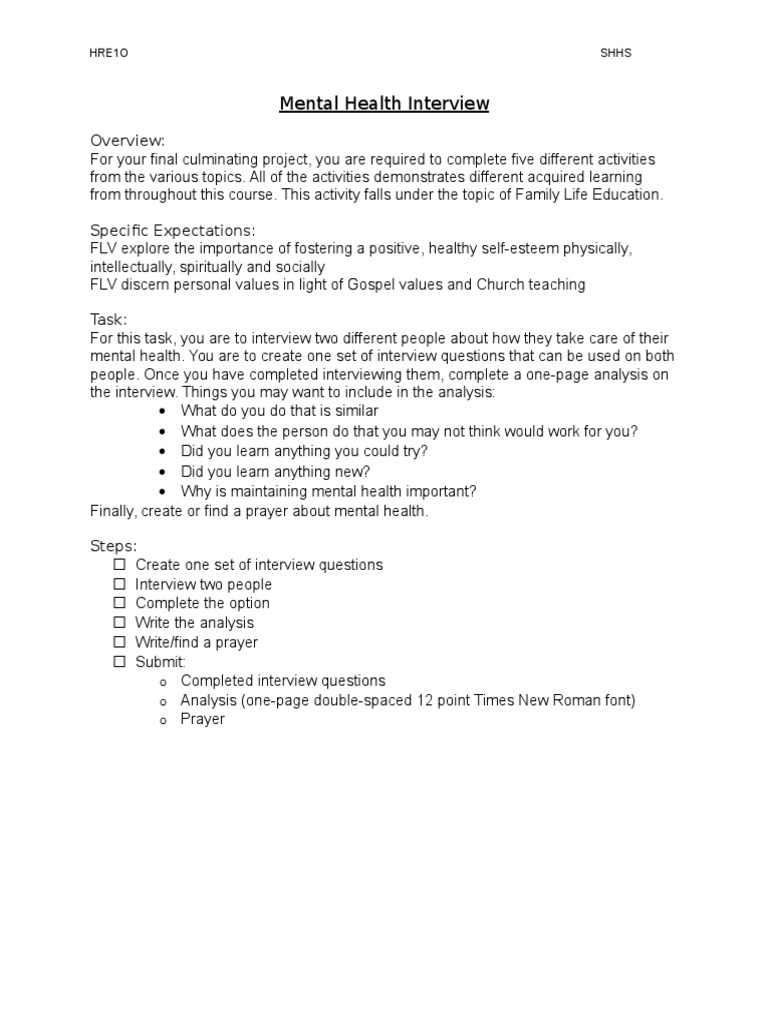 Mental Health Interview Project Guide | PDF