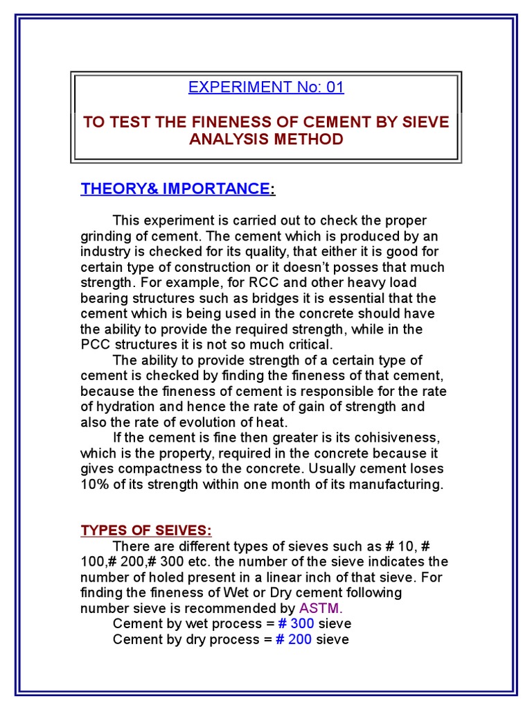 Fineness of Cement by Sieve Analysis | PDF