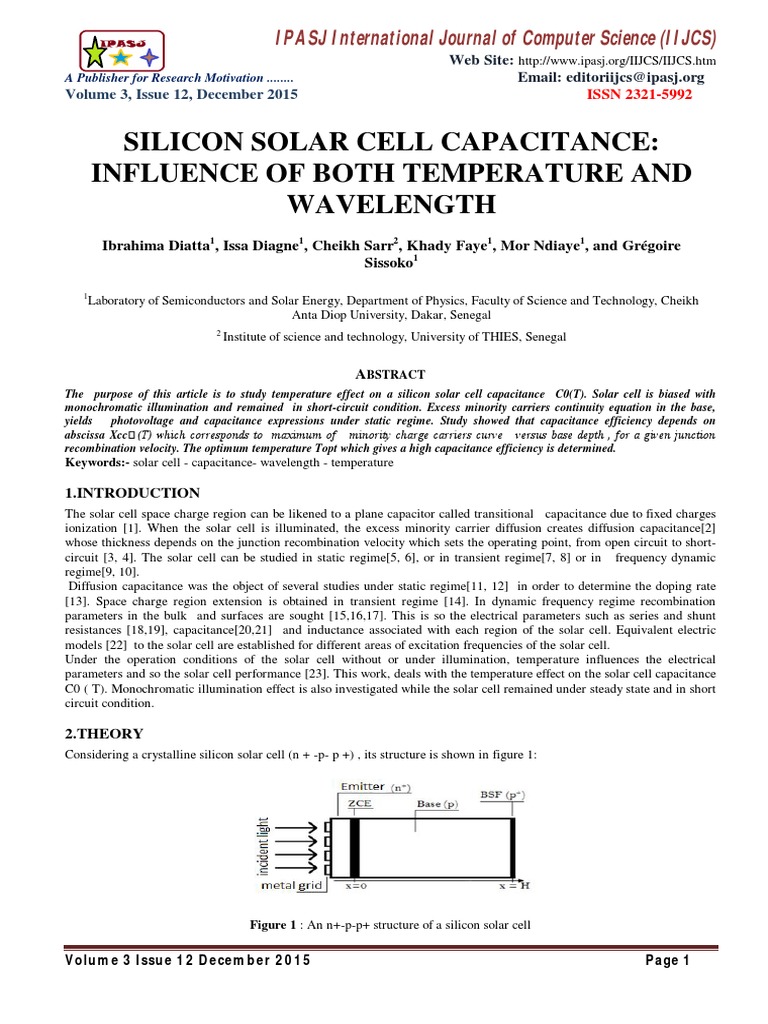 Silicon Solar Cell Capacitance: Influence of Both Temperature and ...