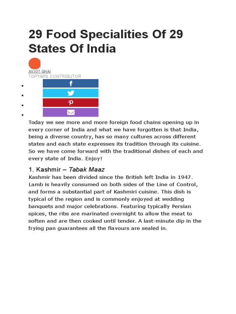 Famous Foods of India's 29 States | PDF | Curry | Indian Cuisine