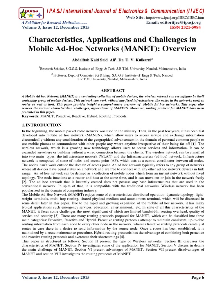 Overview of MANET Characteristics and Challenges | PDF | Wireless Ad ...