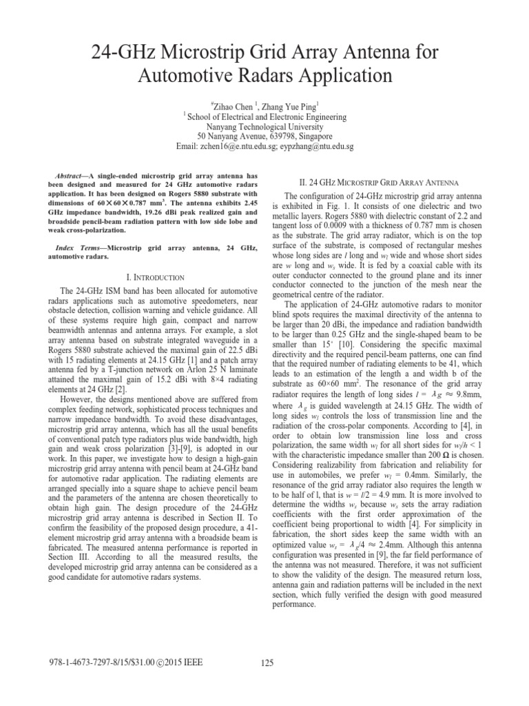 24-GHz Microstrip Grid Array Antenna For Automotive Radar Applications ...