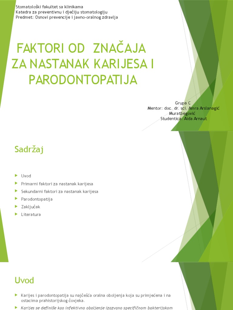 Faktori Od Značaja Za Nastanak Karijesa I Parodontopatija | PDF