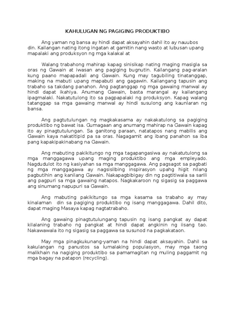 Kahulugan NG Pagiging Produktibo | PDF