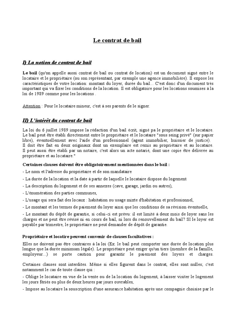 Le Contrat de Bail PDF | PDF | Condominium | Institutions sociales