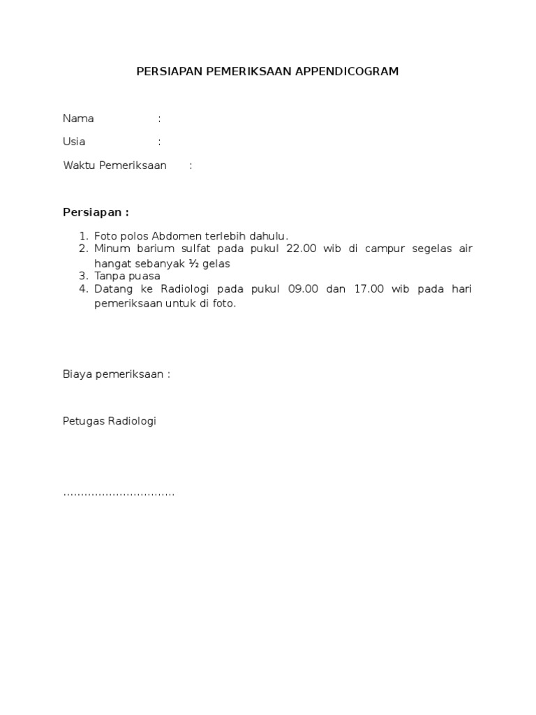 Persiapan Pemeriksaan Appendicogram | PDF