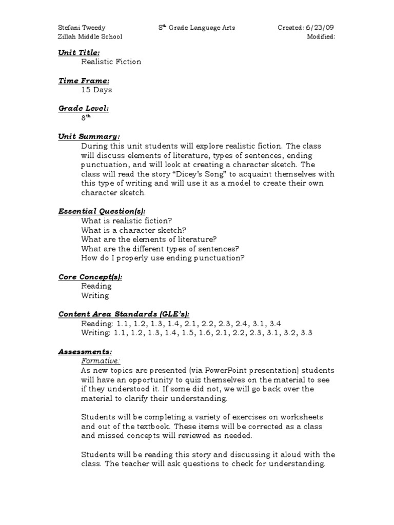 Realistic Fiction Unit Overview | PDF | Reading Comprehension | Irony