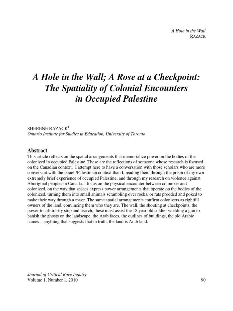 Sherene Razack - The Spatiality of Colonial Encounters in Occupied ...