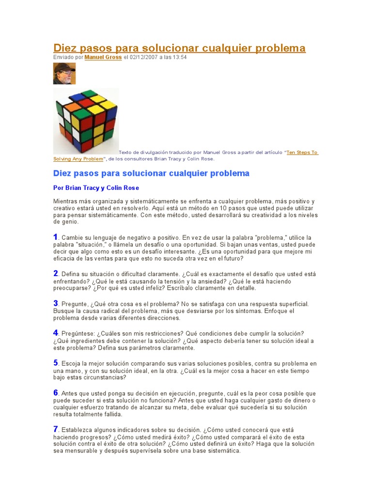 Diez Pasos para Solucionar Cualquier Problema | PDF | Creatividad ...
