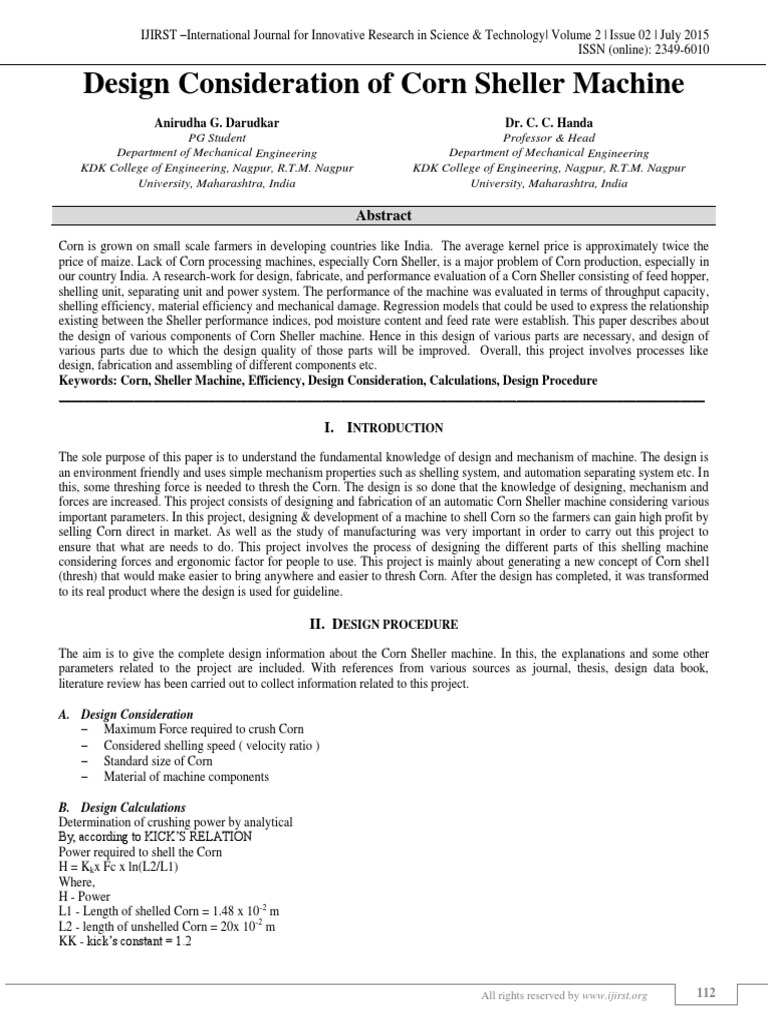 Design Consideration of Corn Sheller Machine | PDF | Belt (Mechanical ...