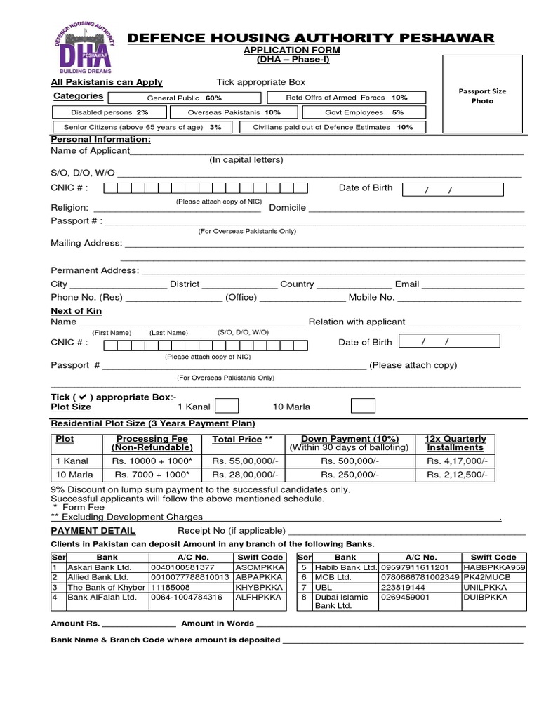 Application Form Corrected Dha Peshawar | PDF | Fee | Banks