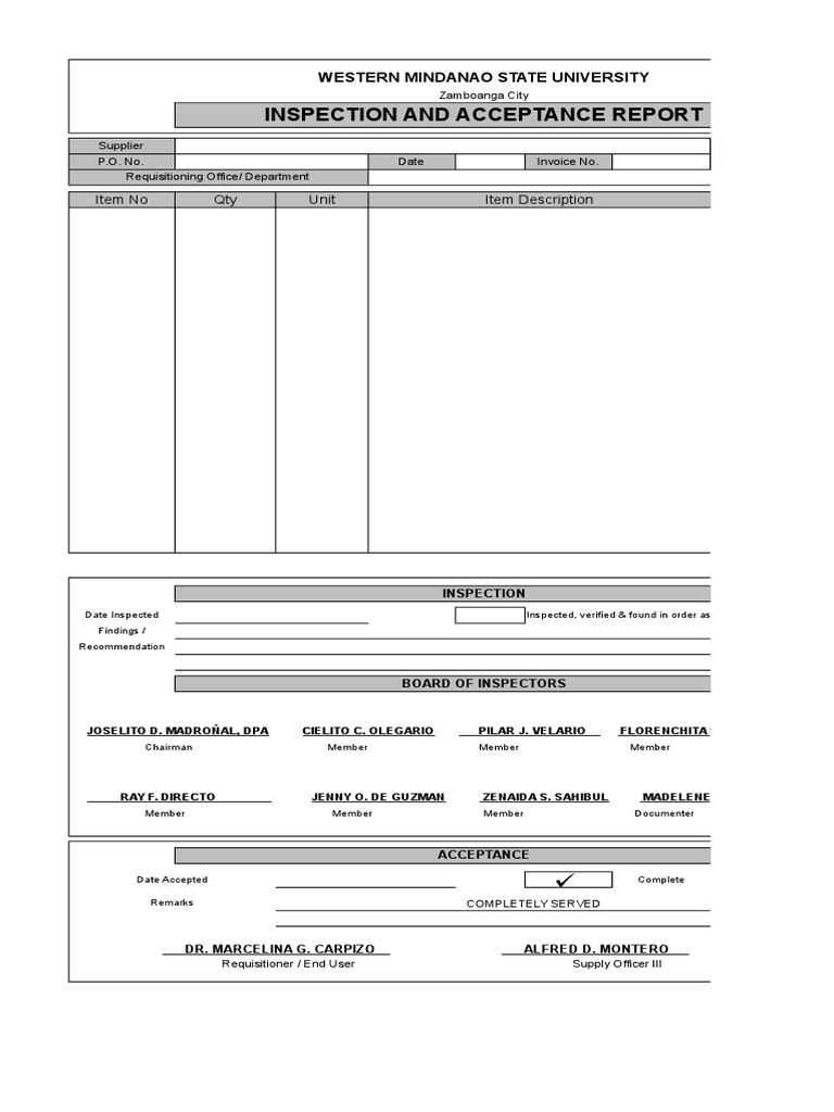 Inspection and Acceptance Report WMSU | PDF | Politics | Social Science