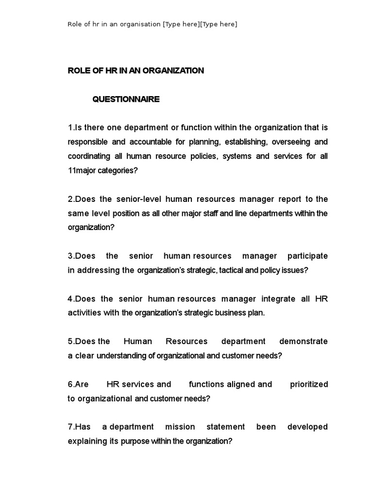 HR Department Organization Questionnaire | PDF | Human Resources ...