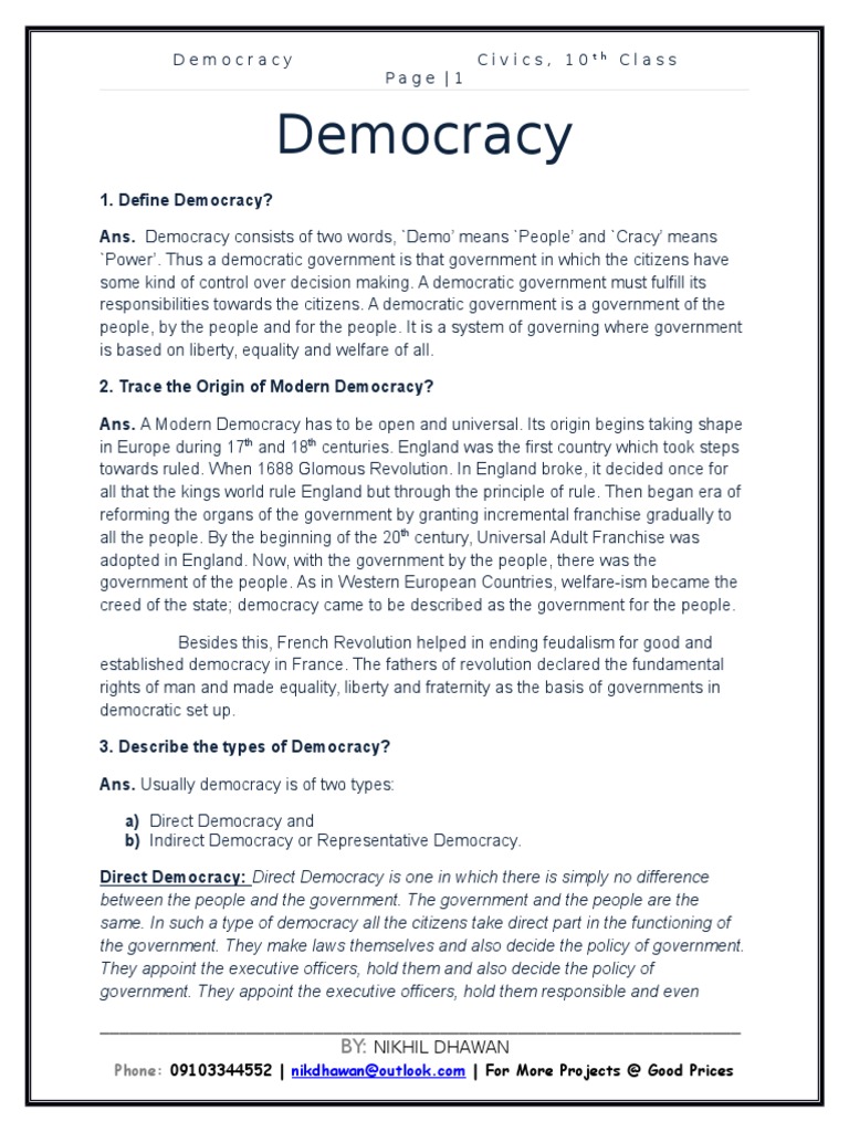 Understanding Democracy for Class 10 | PDF | Suffrage | Citizenship